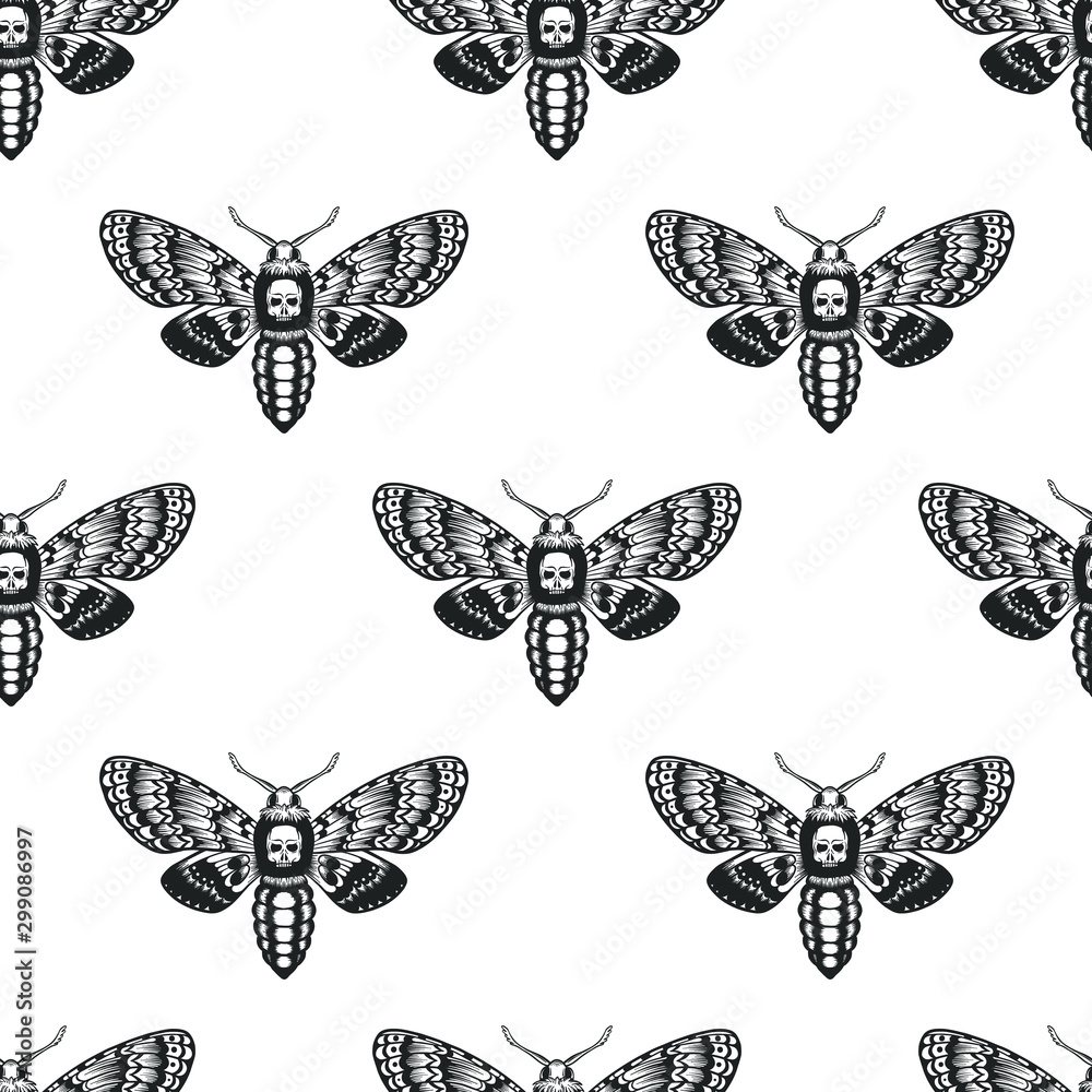 seamless pattern deaths head hawk moth vector illustration isolated on ...