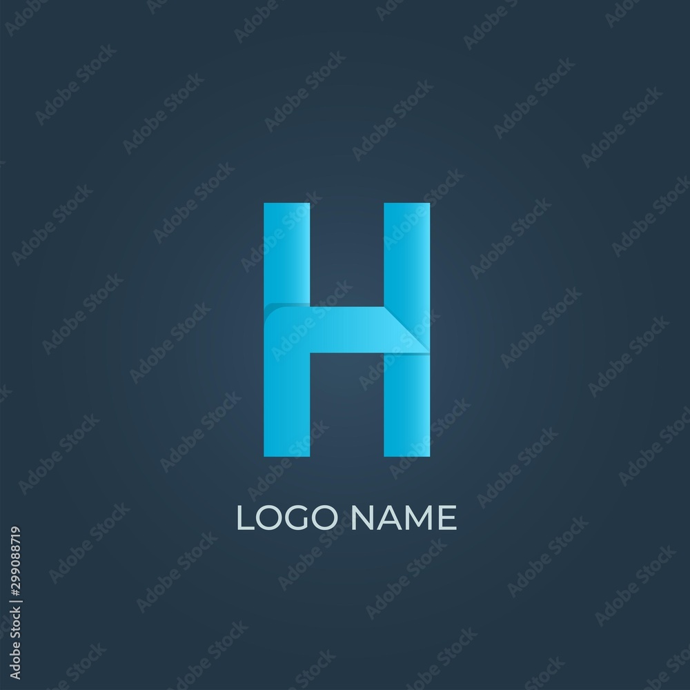 Alphabet letter H logo with origami form on isolated dark background ...