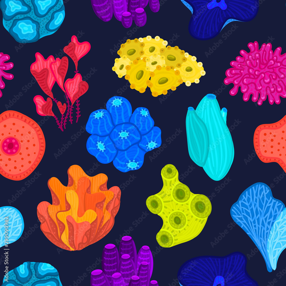 Vector seamless pattern with corals. Background with colorful sea or ...