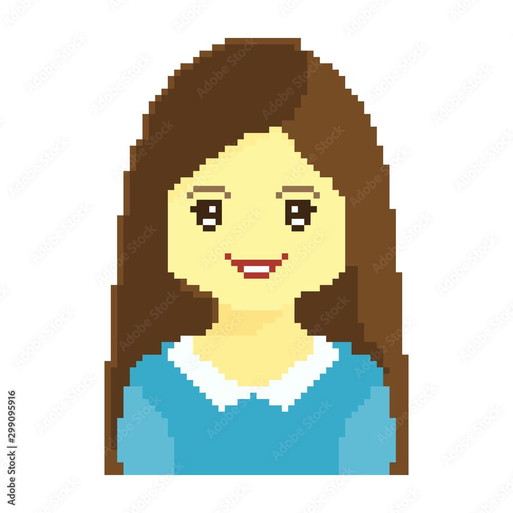 Cartoon beautifull young women portraits, avatar. Pixel art face. 8 bit ...