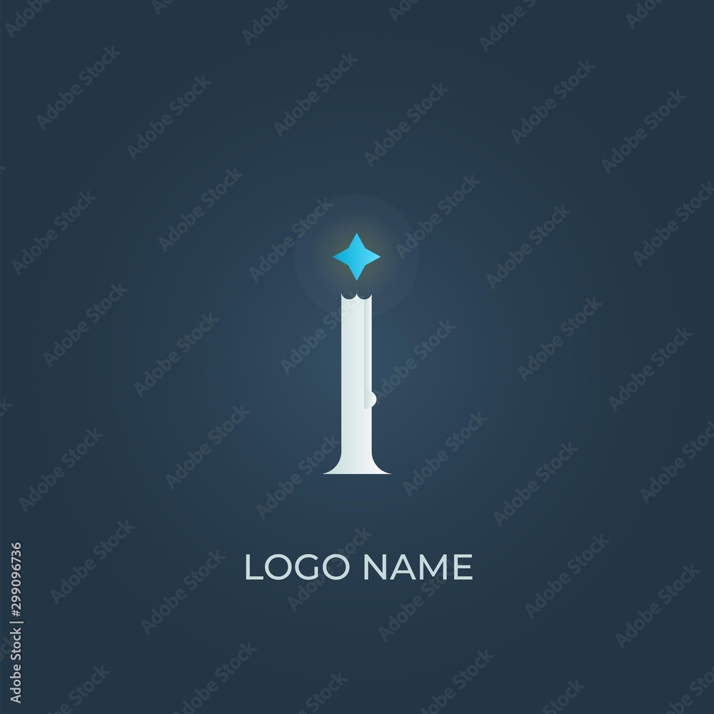 Candlelight logo in alphabet letter i vector design with blue fire on ...