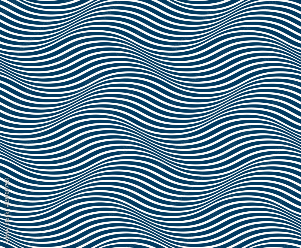 Marine vector seamless pattern with stylized blue waves, curve lines ...
