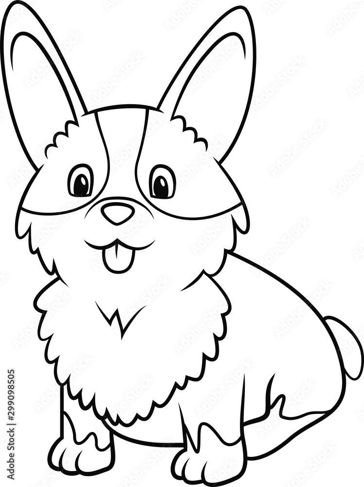 Welsh corgi dog, uncolored vector lineart illustration vector. On white ...