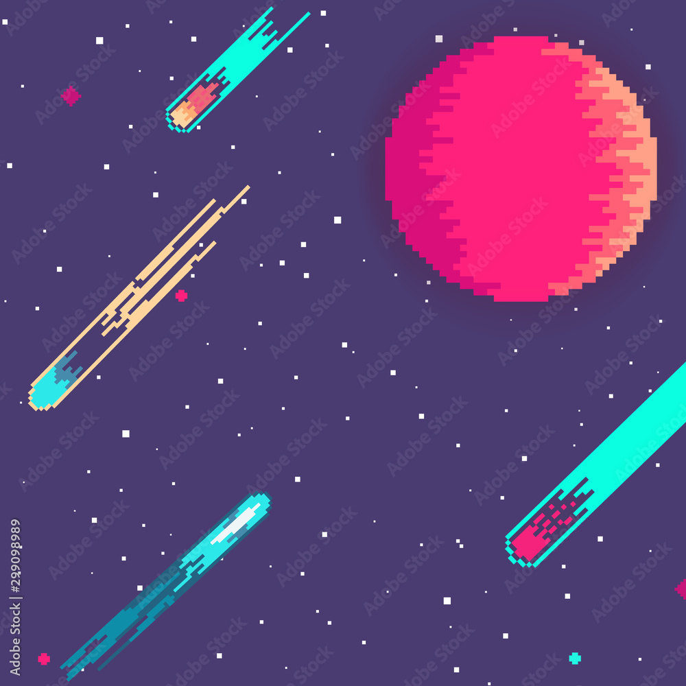 Planet in space. Retro game design interface. Retro computer stars for ...