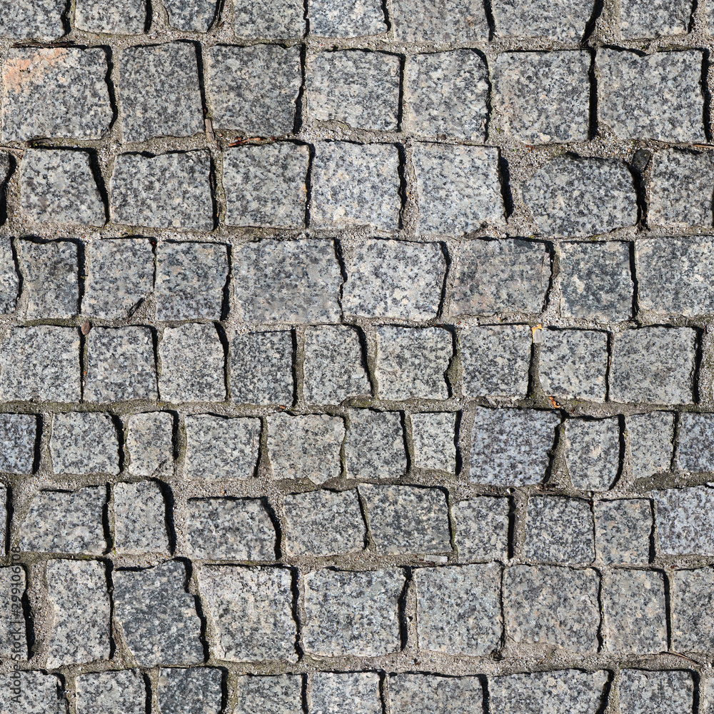 Seamless texture of sidewalk pavement made of gray granite blocks ...