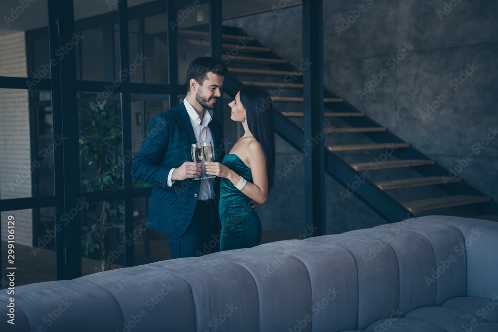 Profile photo of two classy stylish trendy people couple wealthy guy ...