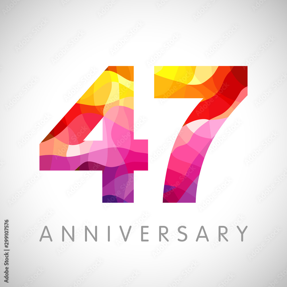 47 th anniversary numbers. 47 years old yellow coloured logotype. Age ...