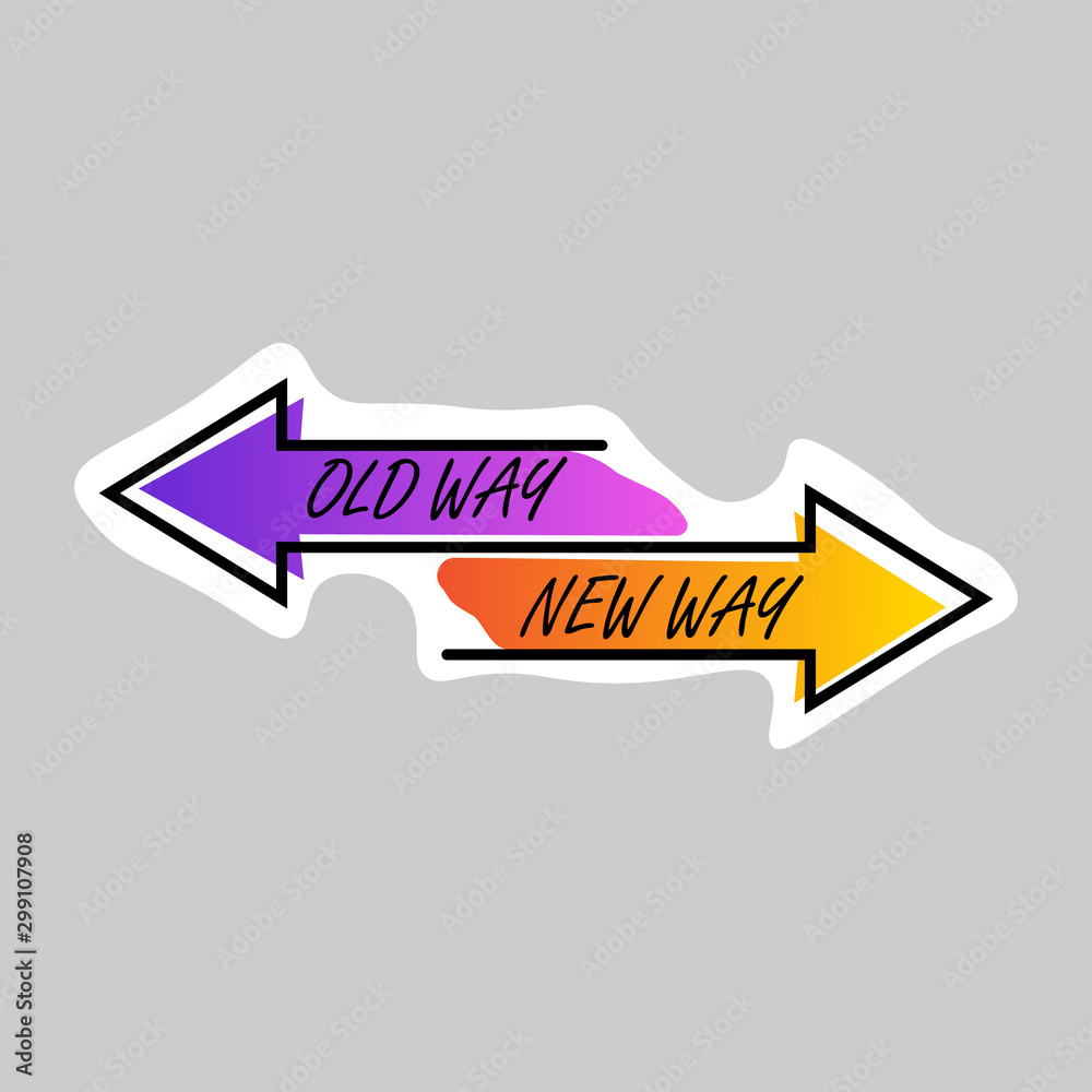 doodle style illustration of two road signs representing the new way ...