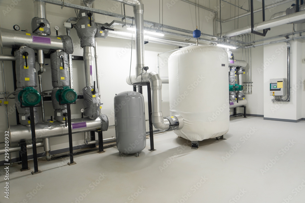 Photo & Art Print Piping inside industrial chiller plant room and ...