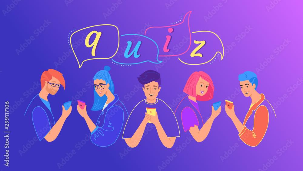 Quiz concept vector illustration of teenage boys and girls answering ...
