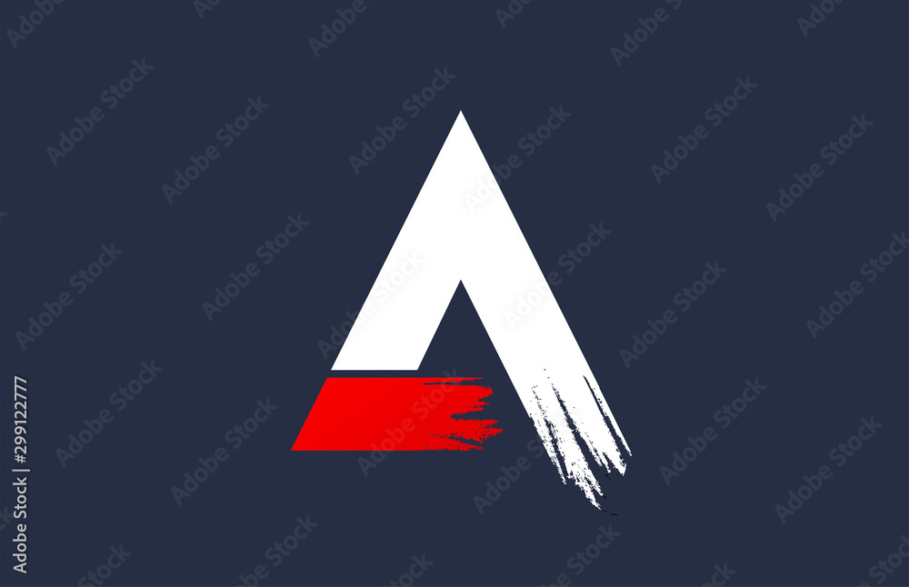 A white red blue alphabet letter with grunge brush ending for company ...