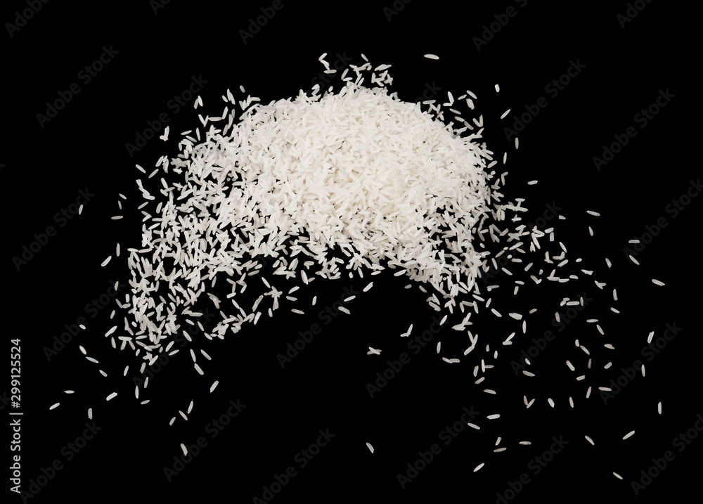 Stop motion white rice splash or explodsion flying in the air isolated ...