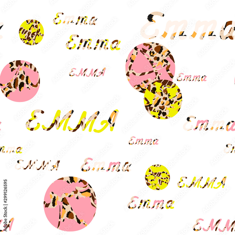 Abstract leopard style vector seamless pattern. Spotted lettering girl ...