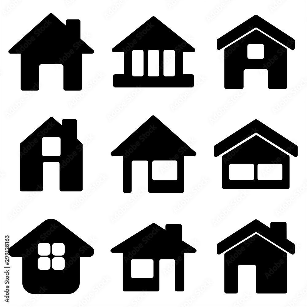 Set of home icon. symbol of house or building with trendy flat style ...
