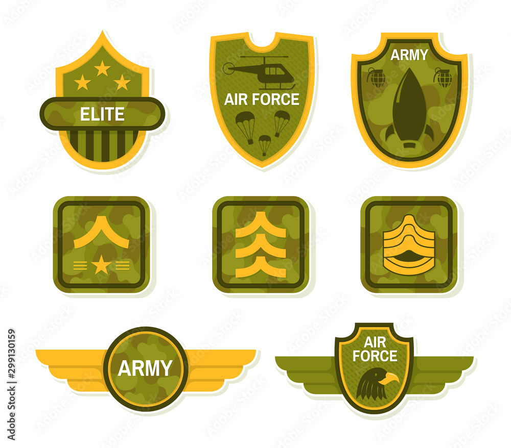 Military symbol and army badge set. Army signs and badges different ...