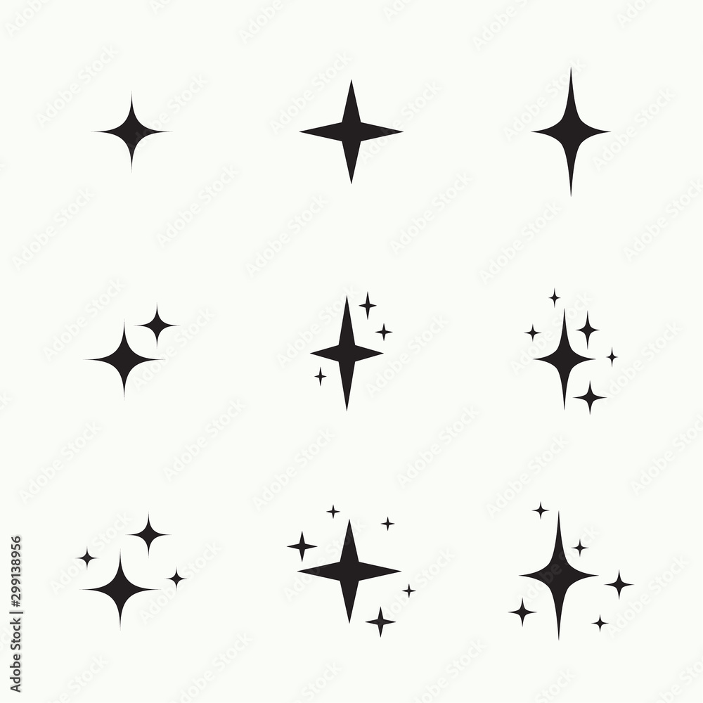 Set of vector stars sparkle icon. Bright firework, twinkle, shiny flash ...