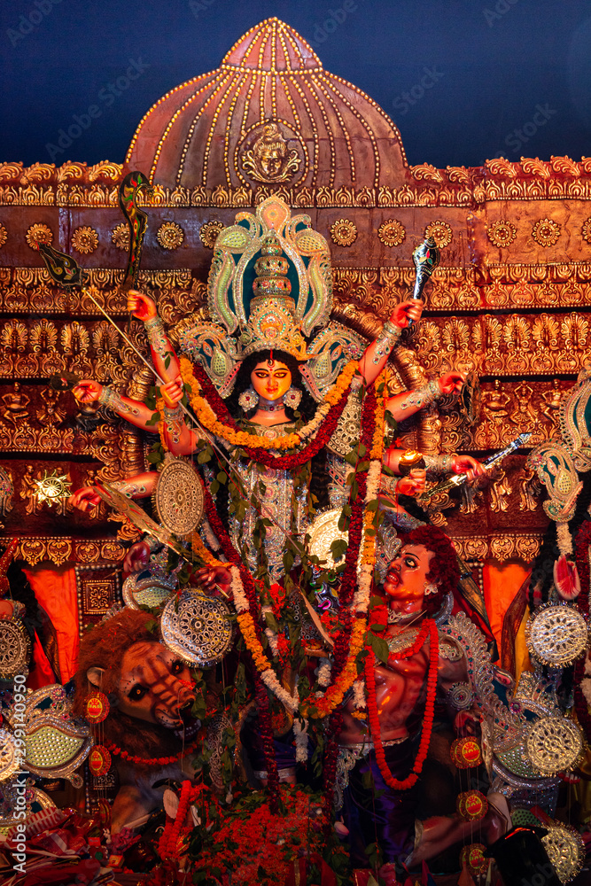 Goddess Durga idol during the navratri/durga puja celebration in India ...