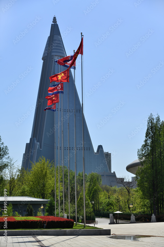 North Korea, Pyongyang - May 2, 2019: View on the Ryugyong Hotel, an ...