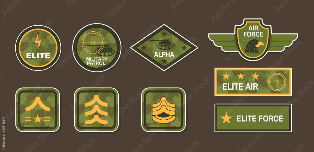 Military symbol and army badge set. Army signs and badges different ...