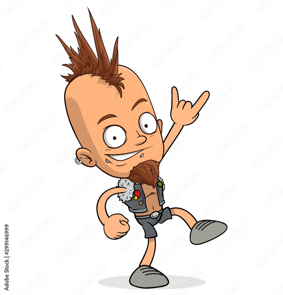 Cartoon funny smiling punk boy character with mohawk and piercing ...