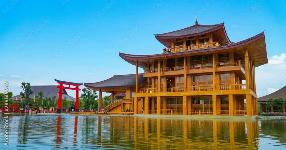 japan temple style. Time lapse Hinoki Land building (Bann Mai Hom ...