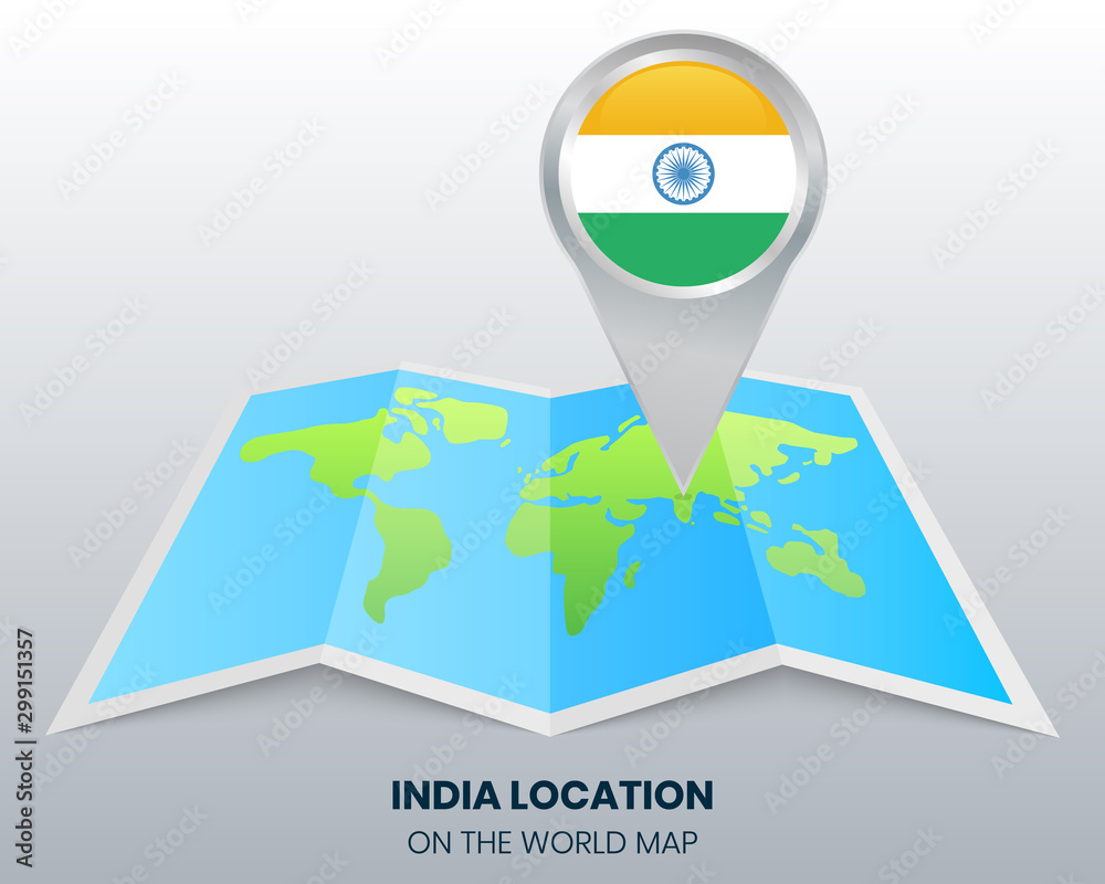 Location of India on the World Map, Round pin icon of India Stock ...