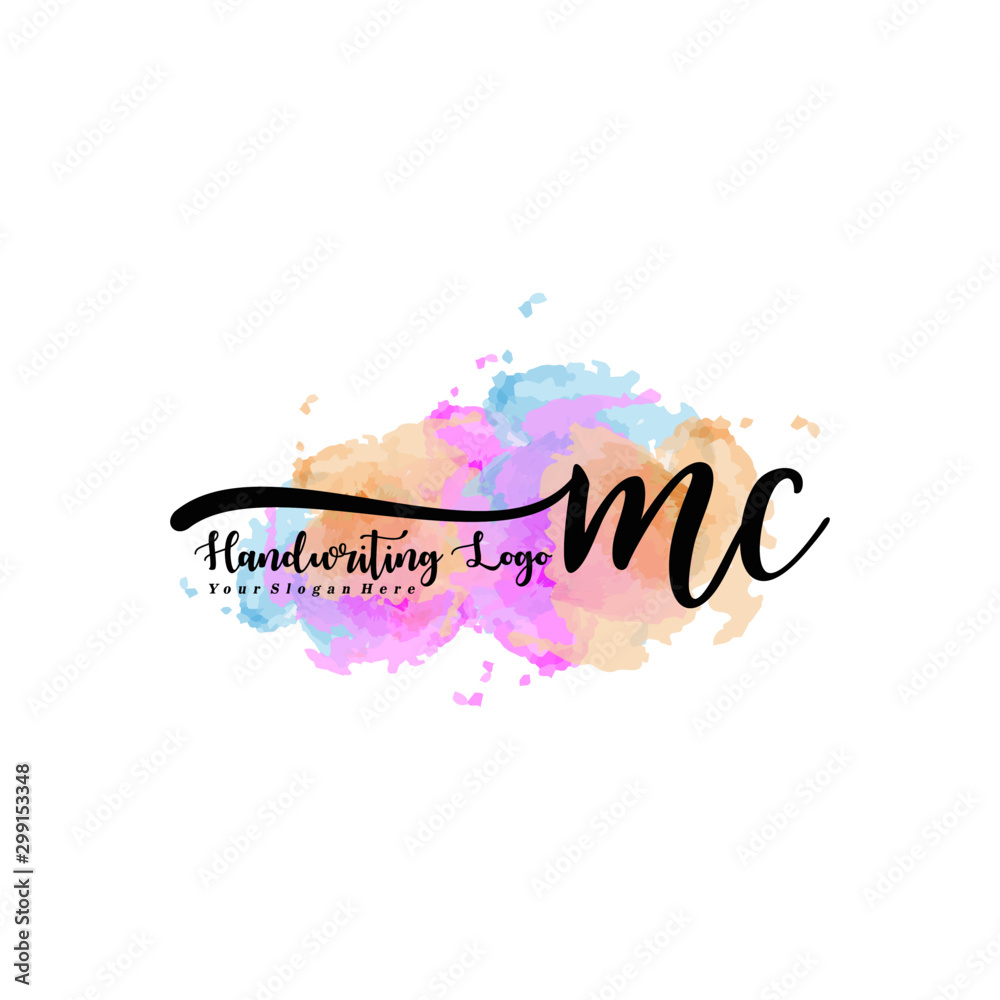 Initial MC handwriting watercolor logo vector. Letter handwritten logo ...