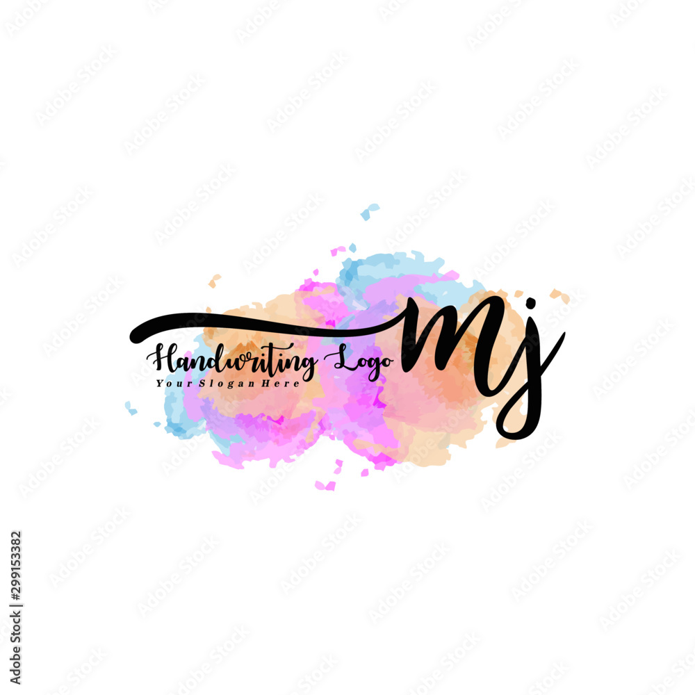 Initial MJ handwriting watercolor logo vector. Letter handwritten logo ...