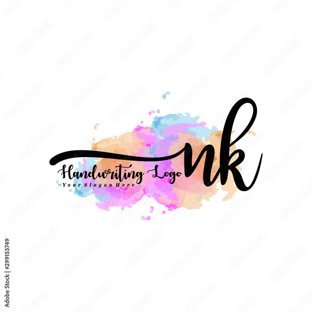 Initial NK handwriting watercolor logo vector. Letter handwritten logo ...
