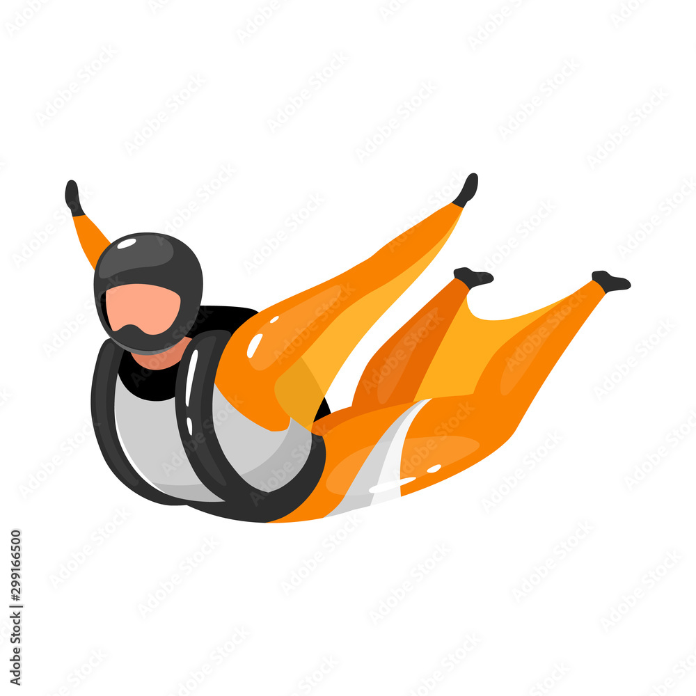 Wingsuit flying flat vector illustration. Freefalling, skydiving ...