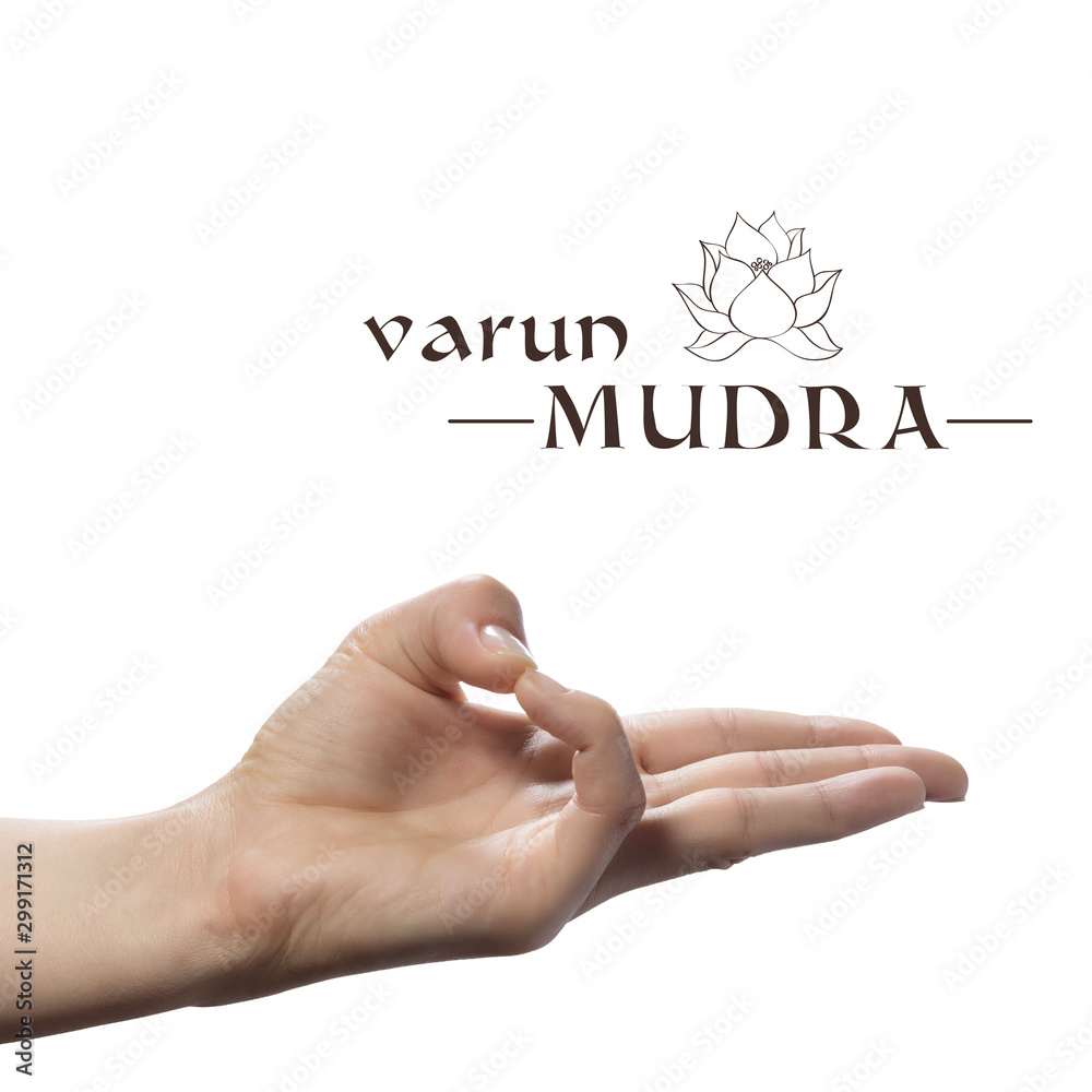 Varun mudra. Yogic hand gesture on white isolated background. Stock ...