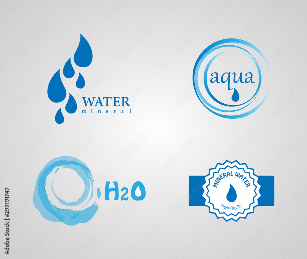 Aqua Water Label And Logo. Vector Set Isolated On Gray Background ...