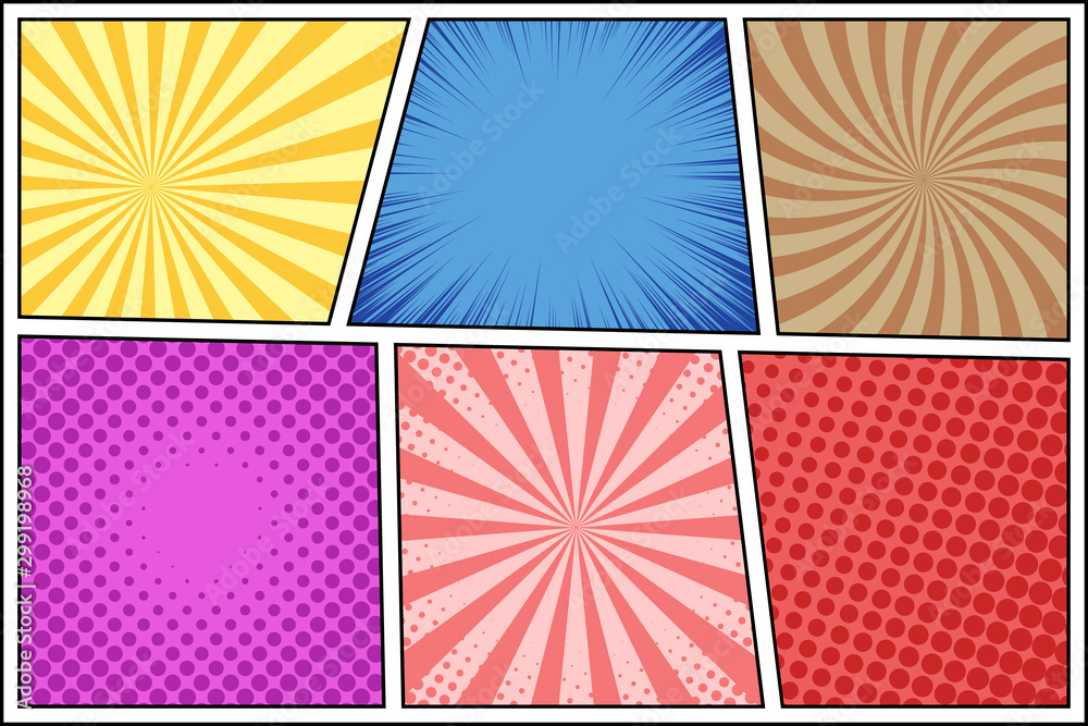 Vector comic book page template with different backgrounds. Pop art ...