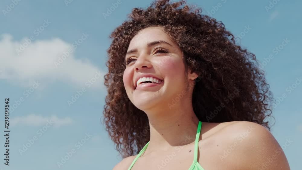 Black beautiful attractive afro young cute girl, curly hair, bikini ...