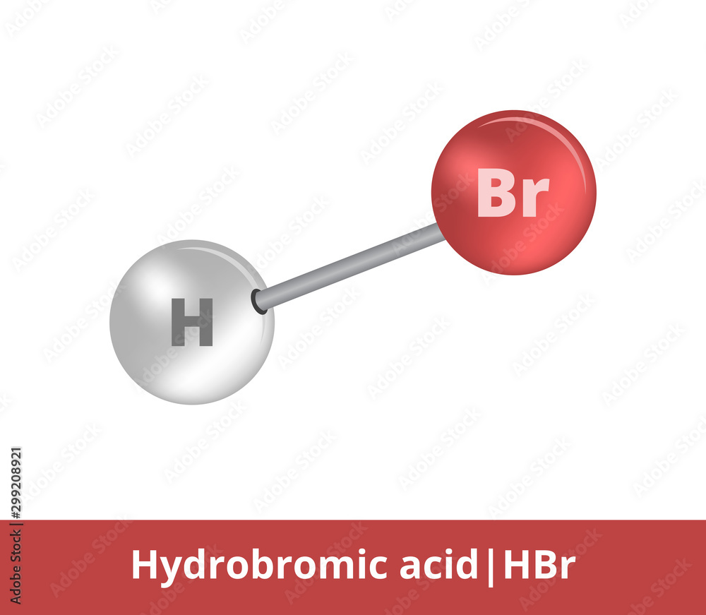 Vector ball-and-stick icon of hydrobromic acid or hydrogen bromide HBr ...