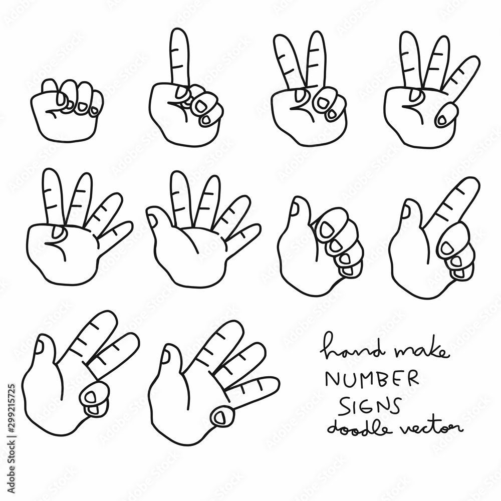 Hand make number sign cartoon vector illustration doodle style Stock ...