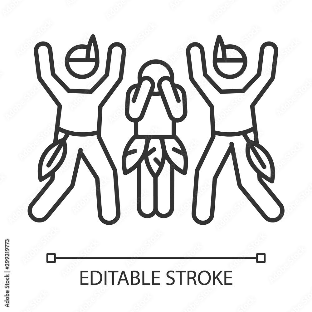 Ceremonial rape linear icon. Women abuse, violent behavior. Payback ...