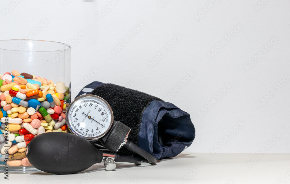 clear container full of different colored medical therapeutic drugs ...
