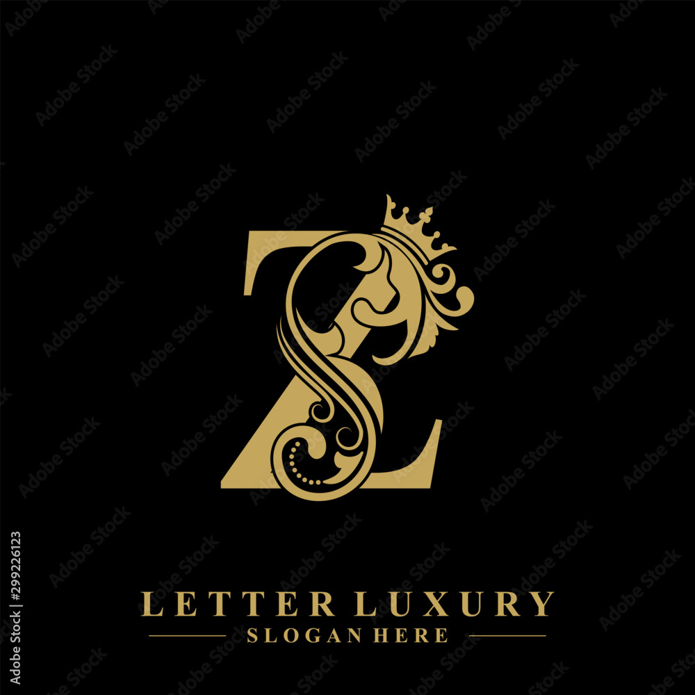 Initial letter Z luxury beauty flourishes ornament with crown logo ...