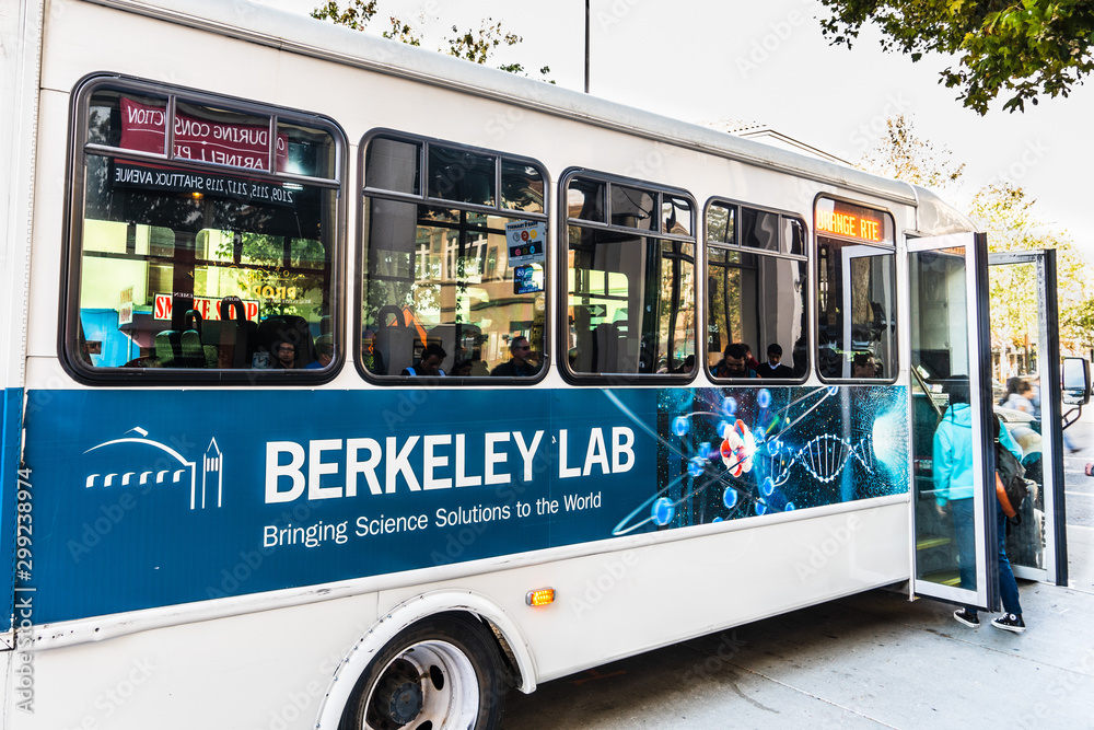Oct 18, 2019 Berkeley / CA / USA - Berkeley Lab shuttle bus taking ...