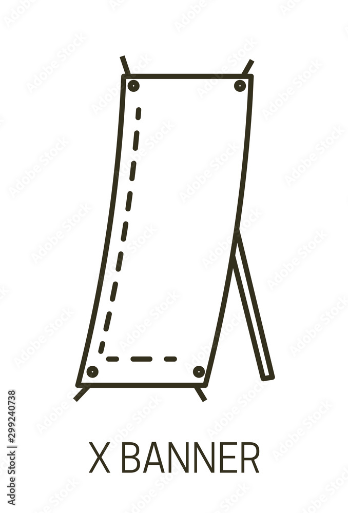 Promotional presentation stand, X banner isolated linear icon Stock ...