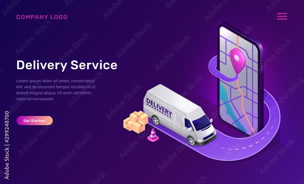 Mobile delivery service online app, vector isometric concept. Mobile ...