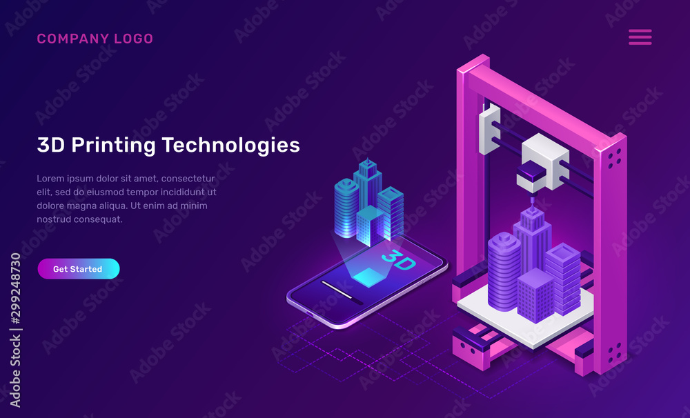 3D printer technology, isometric concept vector illustration. 3D ...