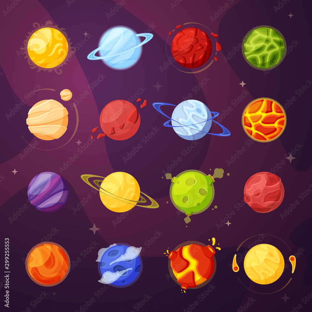 Planets in outer space cartoon vector illustrations set Stock Vector ...