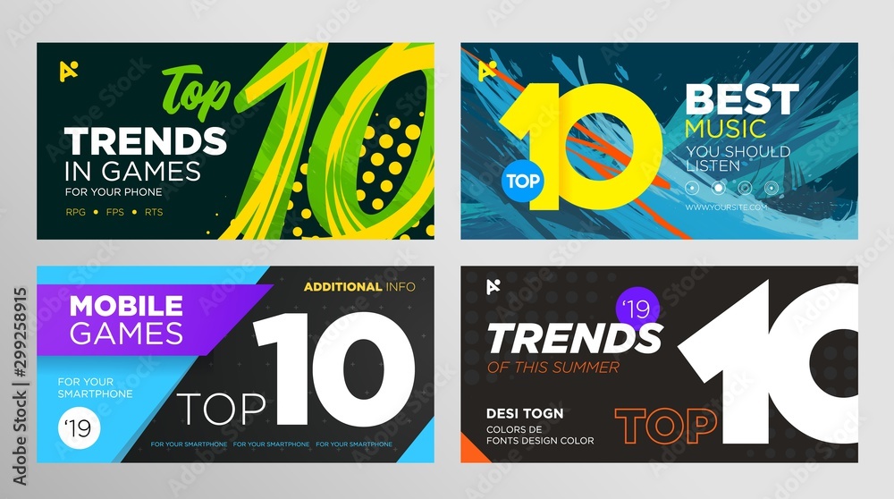 Set of Top 10 rating banner design templates. Modern Vector layout ...