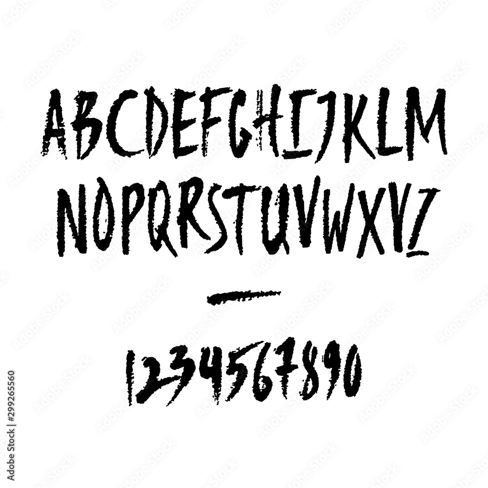 Vector numbers and uppercase letters. Hand written latin alphabet ...
