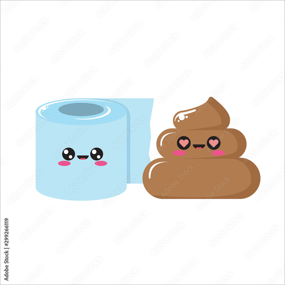 vector toilet paper and poo character set isolated on white background ...