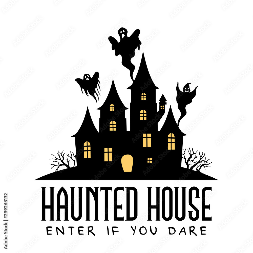 Haunted House Vector Sign With Creepy House And Shosts Stock Vector haunted-house-vector-sign-with-creepy-house-and-shosts-stock-vector