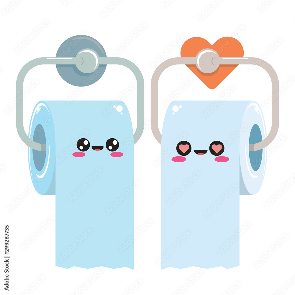vector toilet paper character set isolated on white background. Funky ...