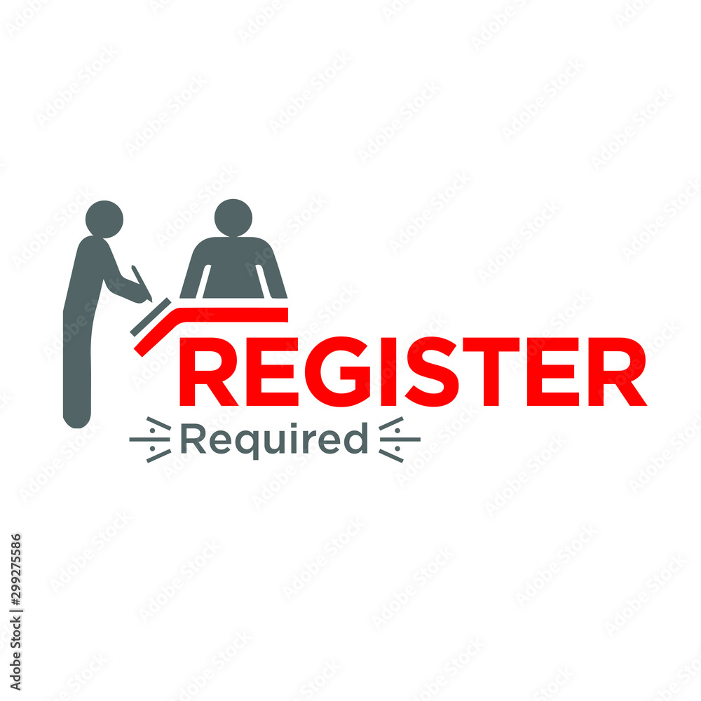 Registration Required, registration counter to fill forms, vector red ...